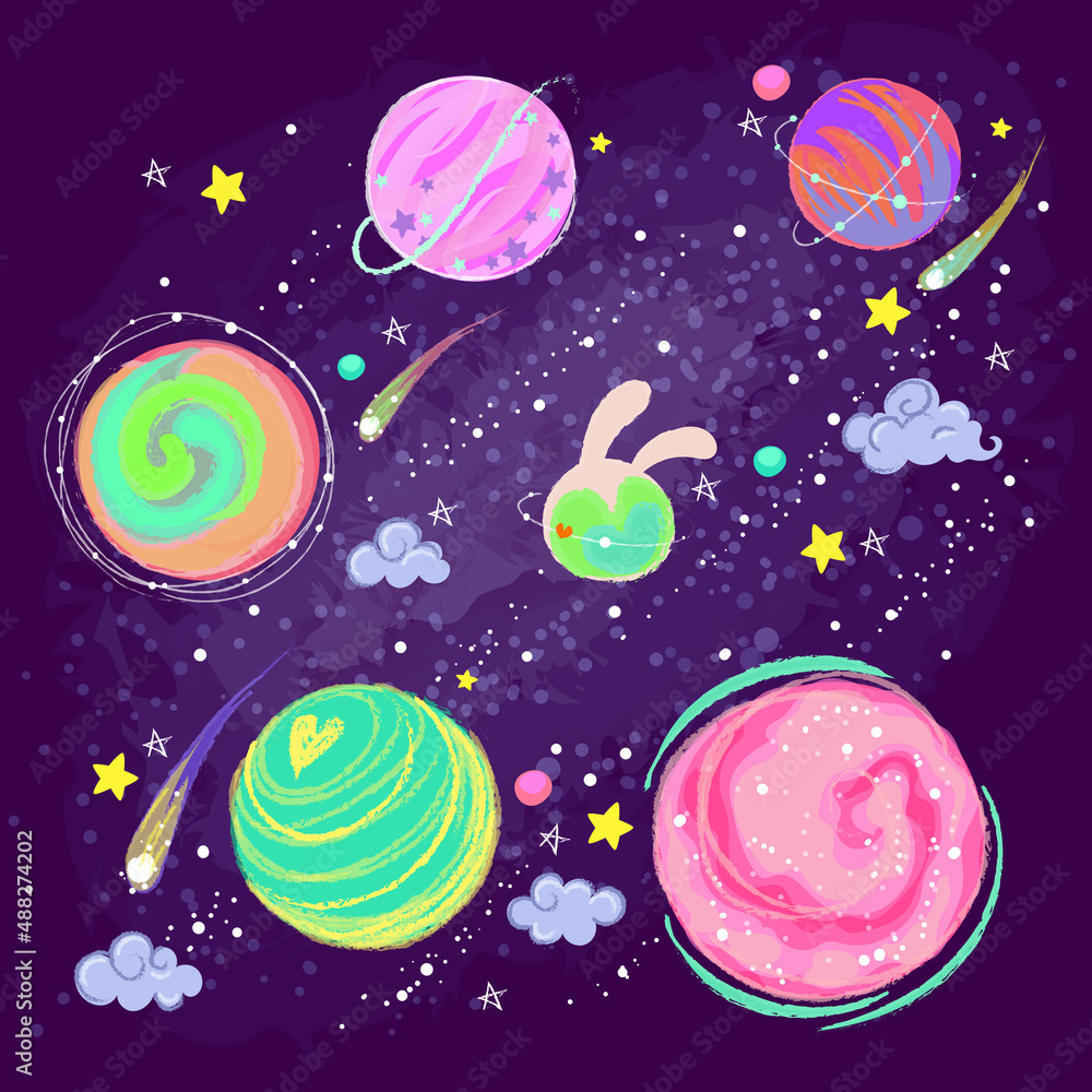 illustration of rainbow planets Stock Vector | Adobe Stock