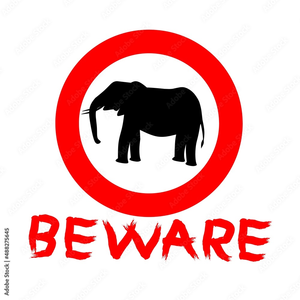 Elephant zone alert.Traffic sign warning for elephant crossing the road ...