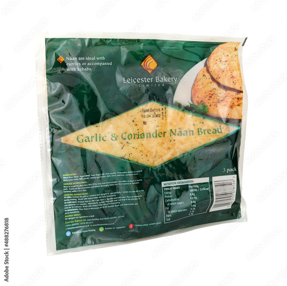 Leicester Bakery Limited garlic and coriander naan bread in a long life ...