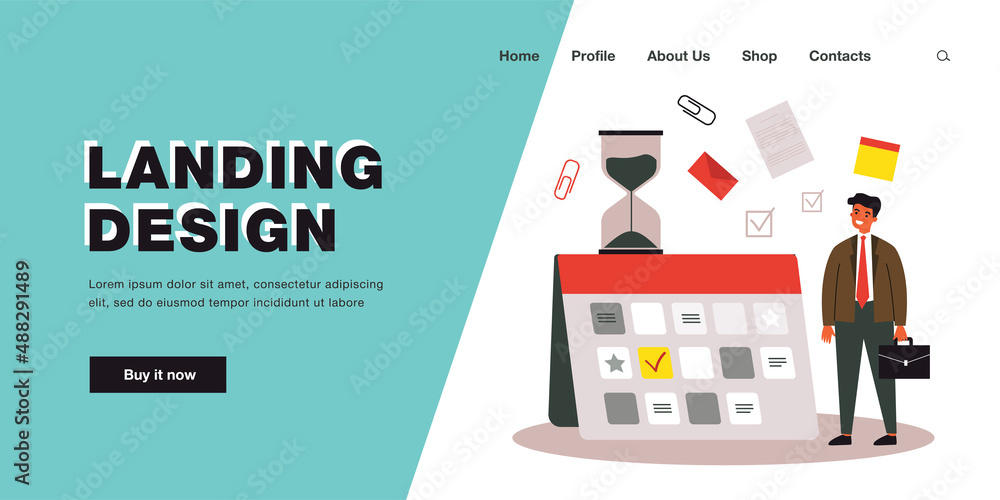 Young businessman planning work schedule. Flat vector illustration ...