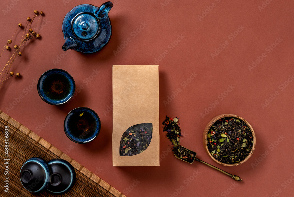 Organic tea branding and packaging mockup. Blank tea packaging mockup ...
