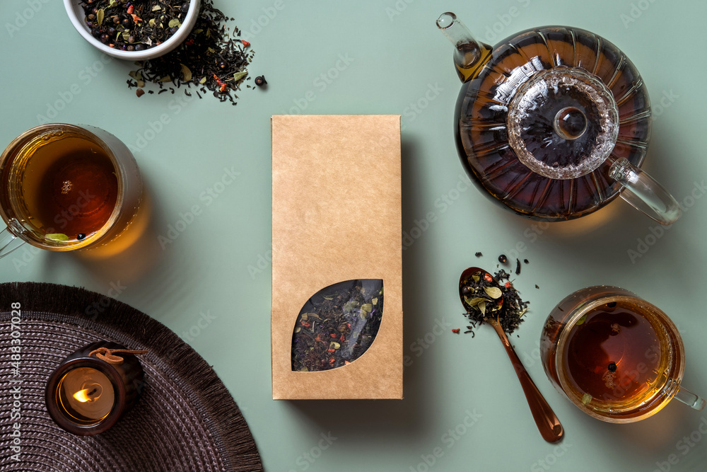 Organic tea branding and packaging mockup. Blank tea packaging mockup ...