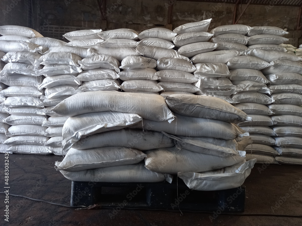Stock pile Chemical fertilizer jumbo-bag in warehouse waiting for ...