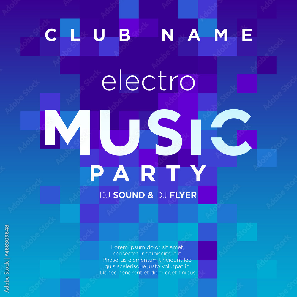 Square bright blue music party background with graphic elements and ...