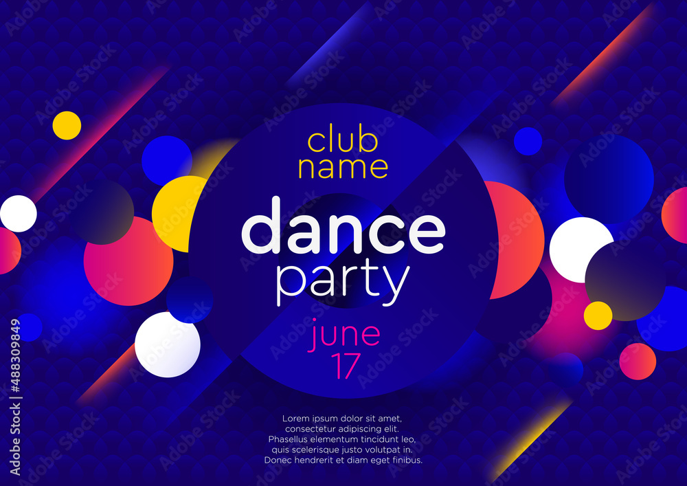Horizontal bright blue dance party background with color graphic ...
