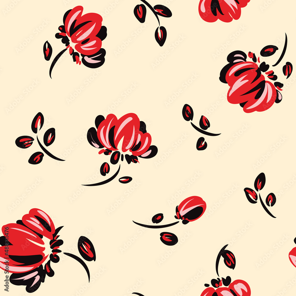 Red Vintage Floral Print