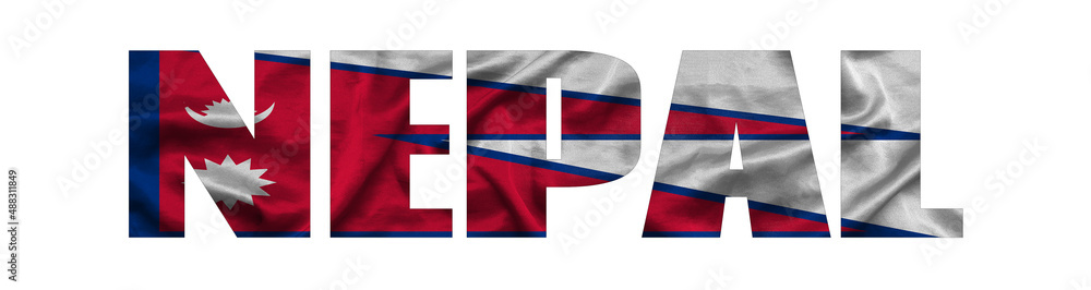 Inscription Nepal in the colors of the waving flag of Nepal. Country ...