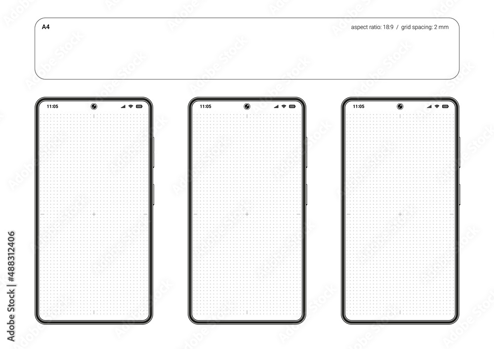 A4 vector template for developing of mobile UX design. Black outline ...