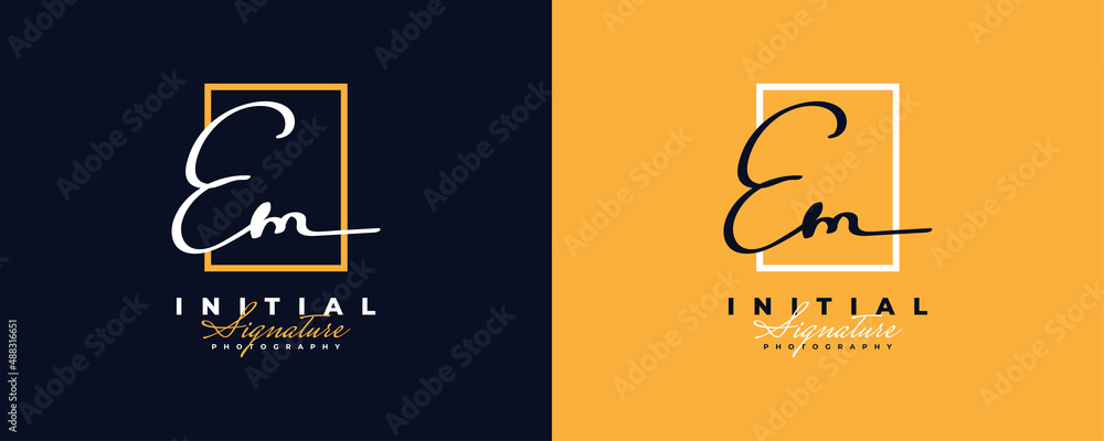 Initial E and M Logo Design with Frame in Elegant and Minimalist ...