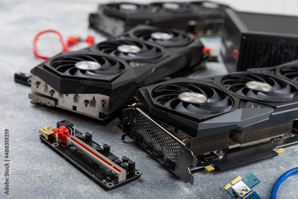 Gaming video card, video card adapter on a concrete background for ...