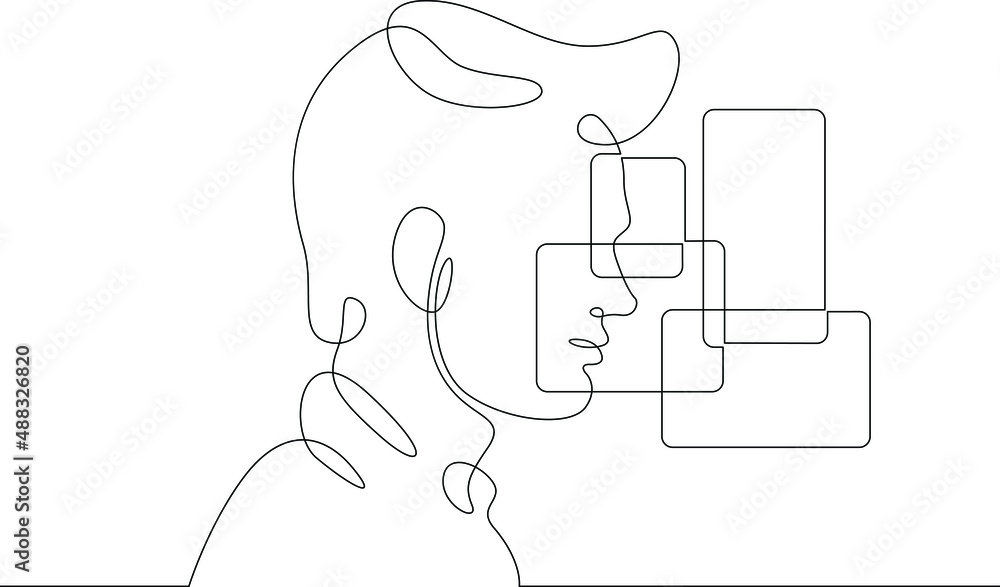 One continuous line.Augmented reality.Many screens in front of the user ...