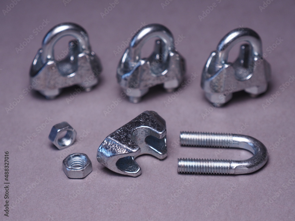 Tension clamp set. Wire rope clamps to secure wire ropes. Tension cable ...