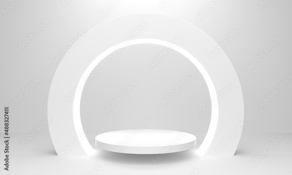 Modern minimal scene with geometrical circle. Cylinder circle neon on ...