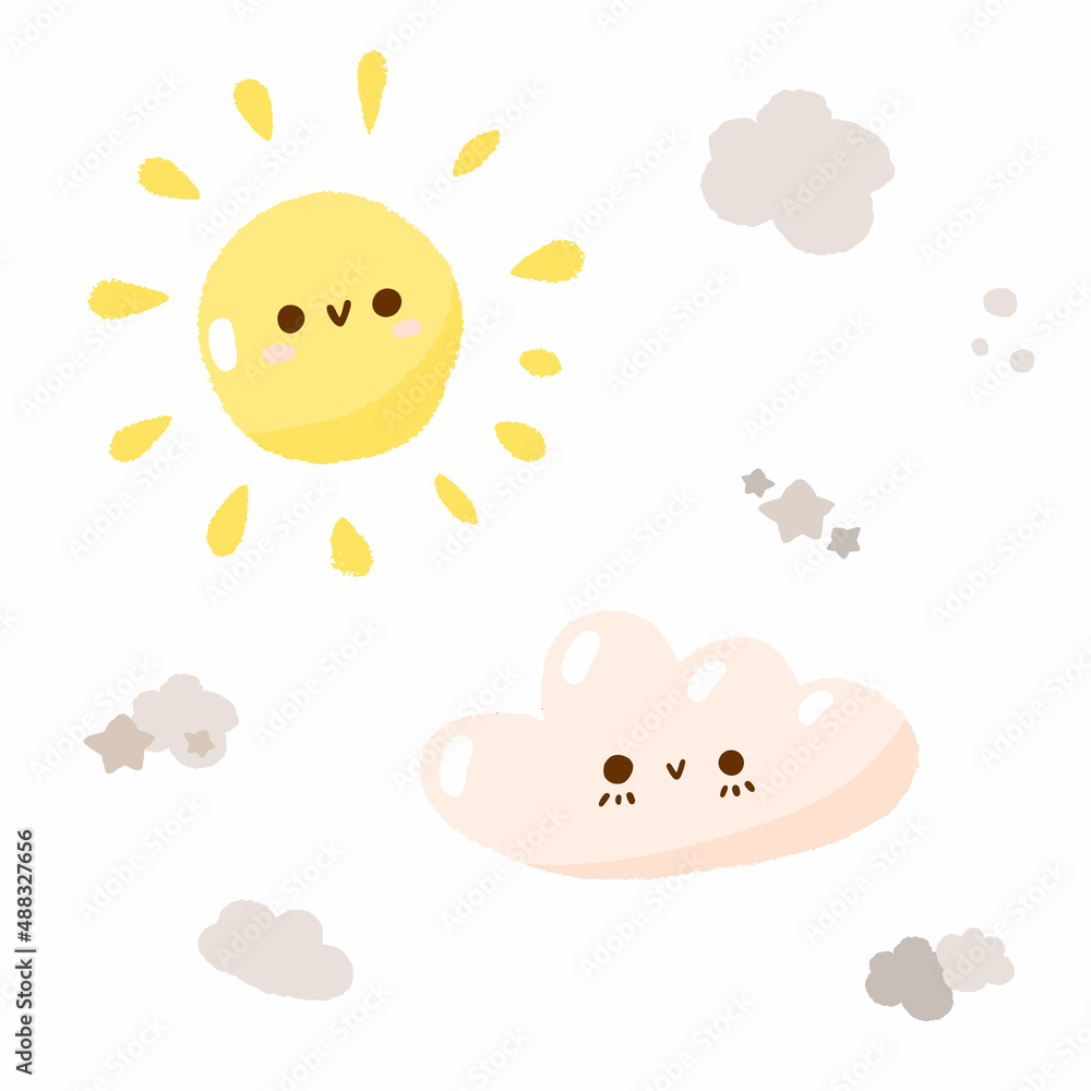 Set of cute concept sun and cloud icon background, sunlight and cloudy ...