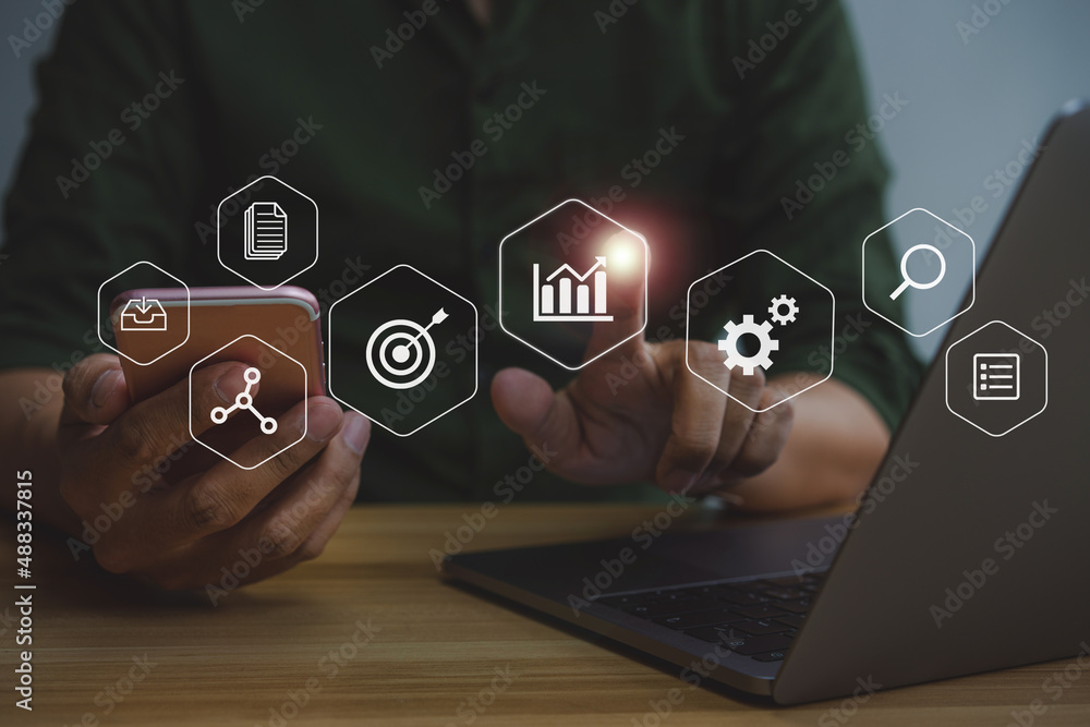 Fototapeta: Businessman working with laptop, business analytics concept ... Fototapeta: Businessman working with laptop, business analytics concept ...