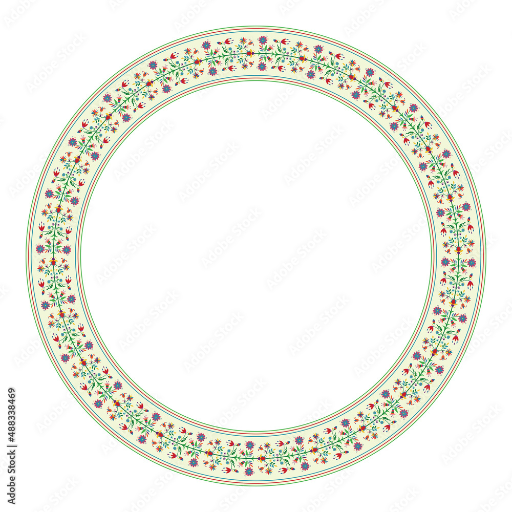 Floral round frame. Style of Mexican embroidery Otomi Tenango ...