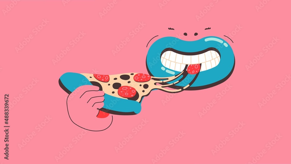 Mouth taking a bite of pizza Amazing digital art illustration of mouth ...