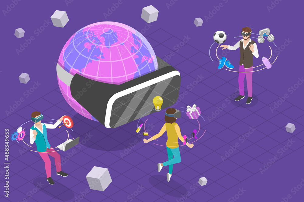 3D Isometric Flat Vector Conceptual Illustration of Metaverse Virtual ...