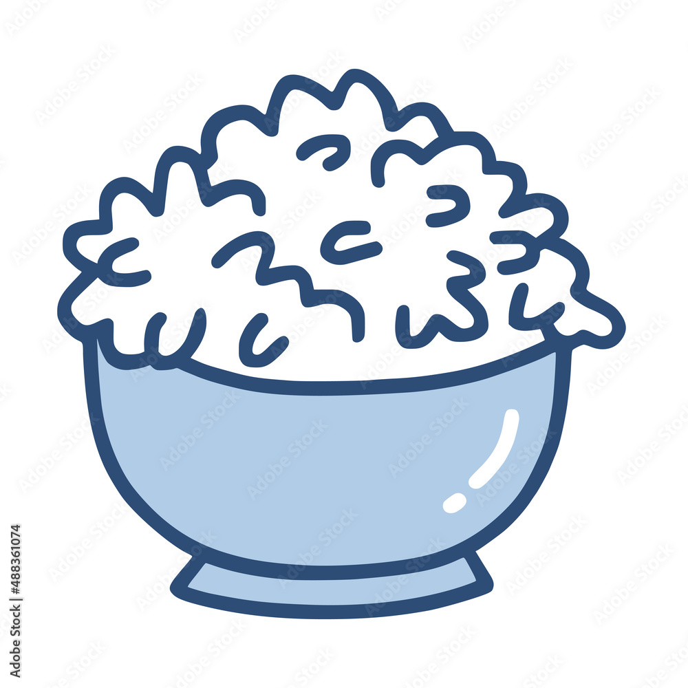 Rice Bowl Doodle Drawing Hand Drawn Line Sketch Outline Vector ...