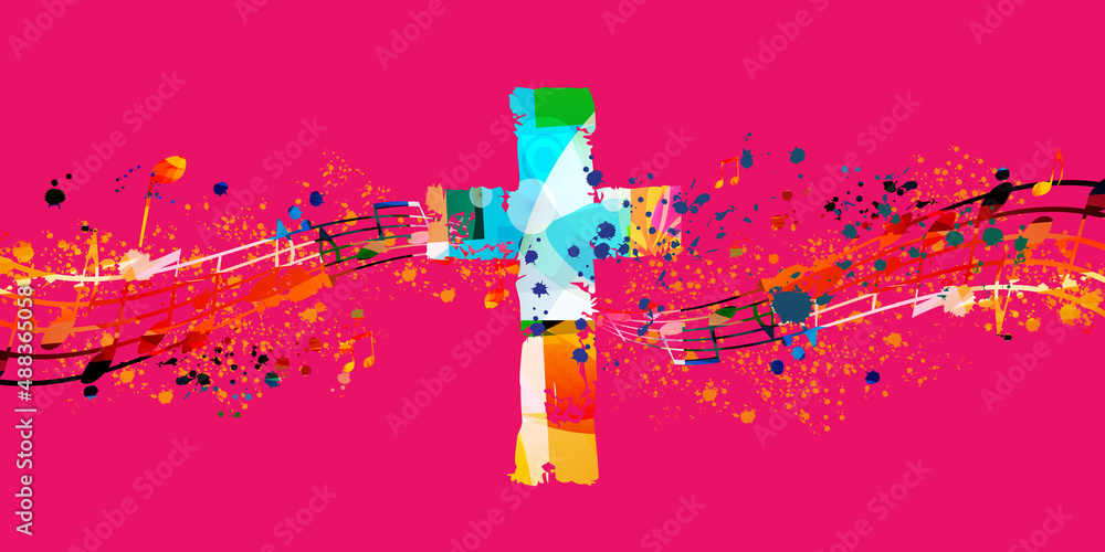 Christian cross with musical notes vector illustration. Religion themed ...