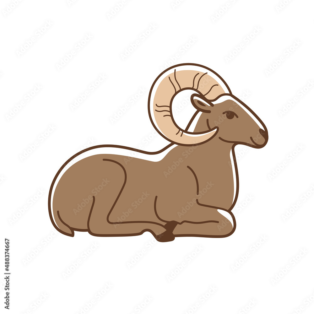 llustration of ram. Simple contour vector illustration for emblem ...