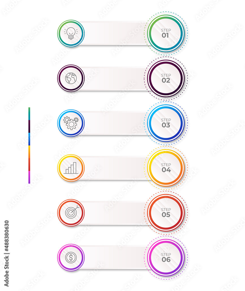 Line step infographic. 6 options workflow diagram, circle timeline number infograph, process ...