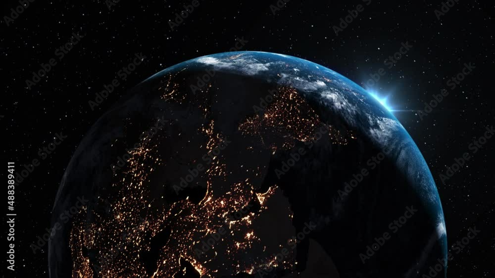 Planet earth 3D orbital animation with realistic geography surface and ...