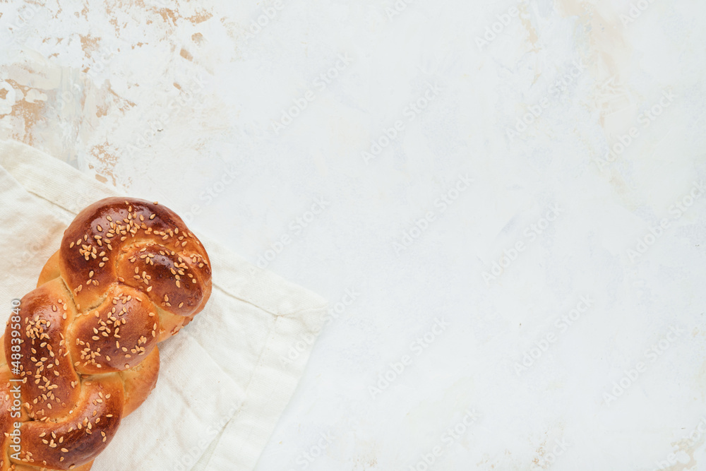 Challah bread. Sabbath kiddush ceremony composition. Freshly baked ...
