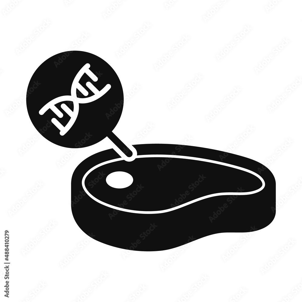 Dna Molecule and Meat Artificial Food Icon. Genetic Cultured Meat Black ...