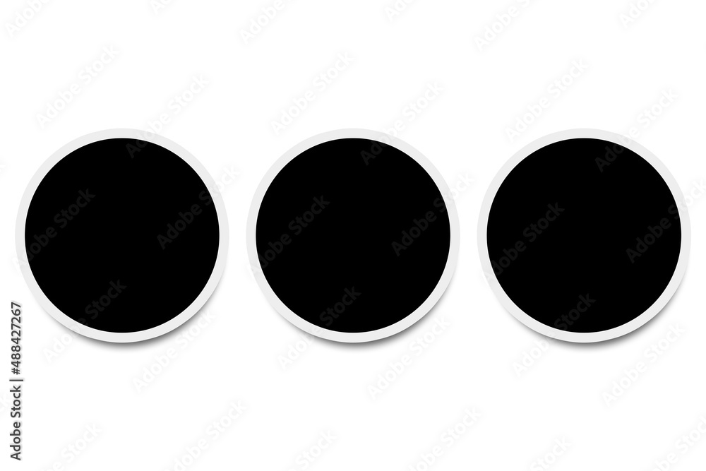 3 Circle photo frames in black and white colors, clean circular borders ...