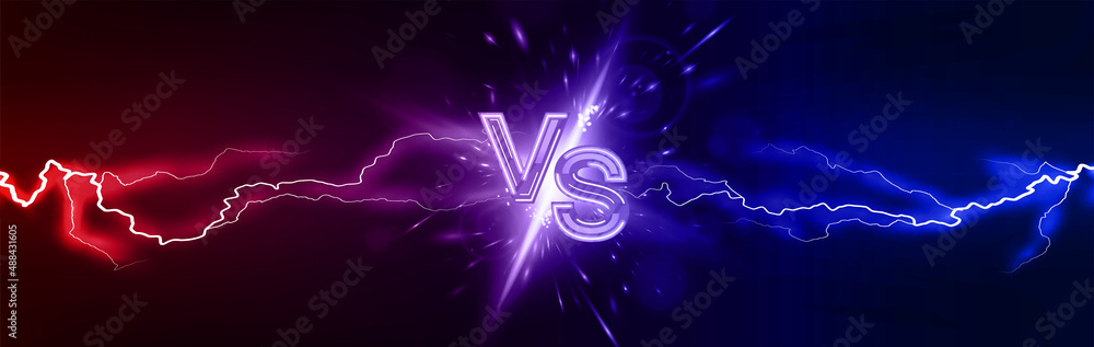 Lightning collision red and blue versus background with letters VS ...