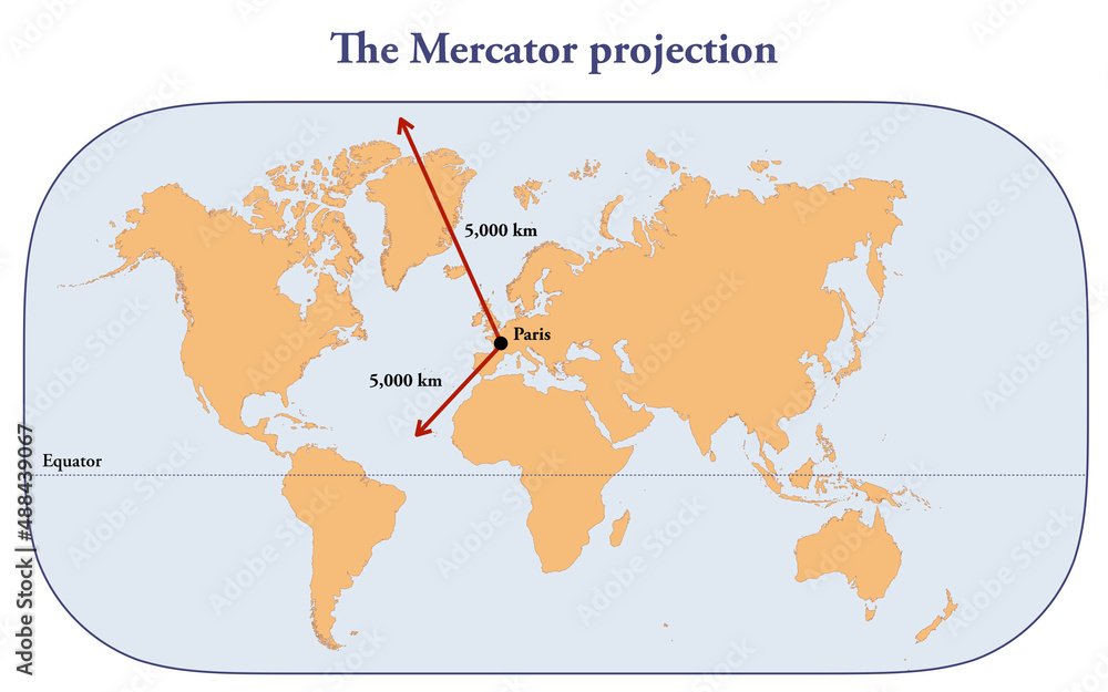 The Mercator projection of the earth and the distortion of sizes far ...
