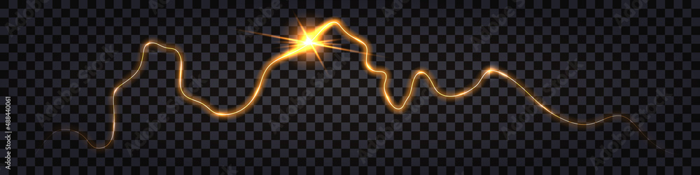 Lightning thunder bolt, electric discharge shock effect. Yellow glowing ...