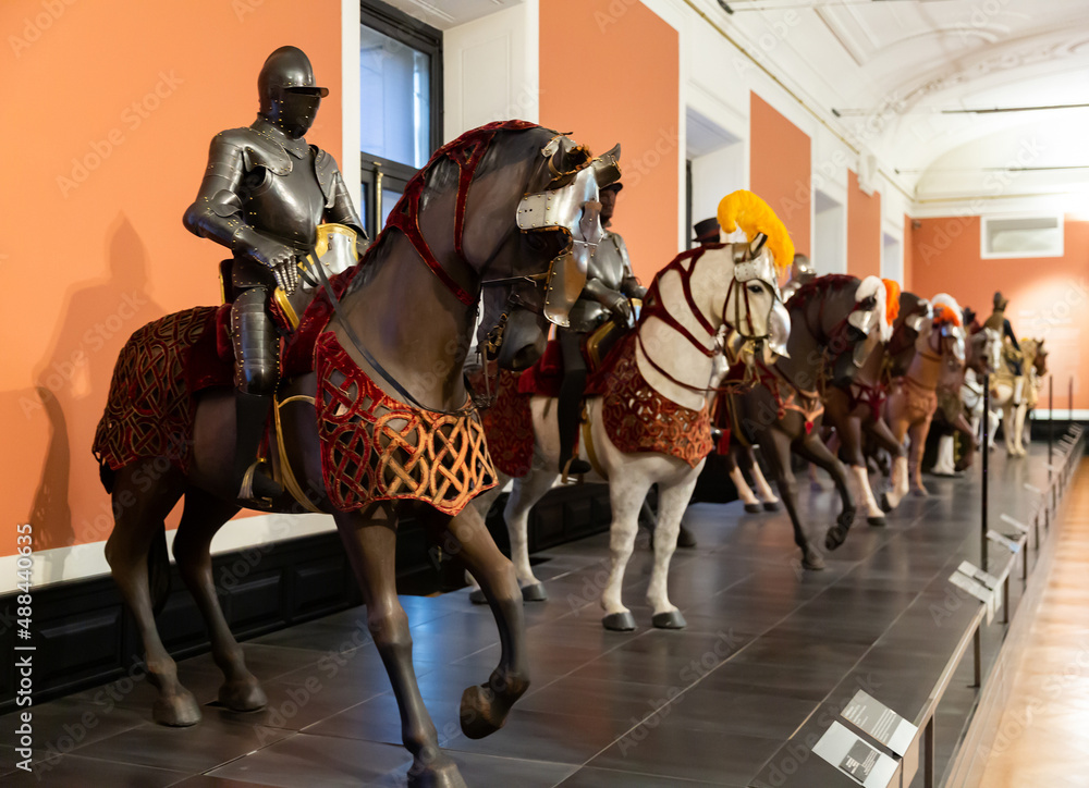 VIENNA, AUSTRIA - JANUARY 29, 2022: Weltmuseum armoury in Vienna with ...