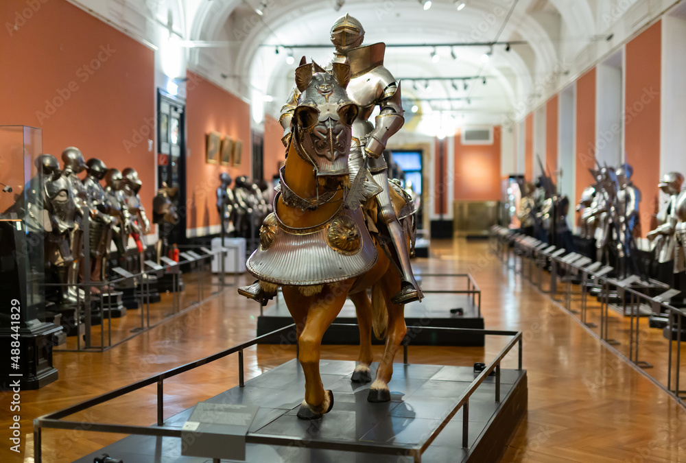 VIENNA, AUSTRIA - JANUARY 29, 2022: Weltmuseum armoury in Vienna with ...