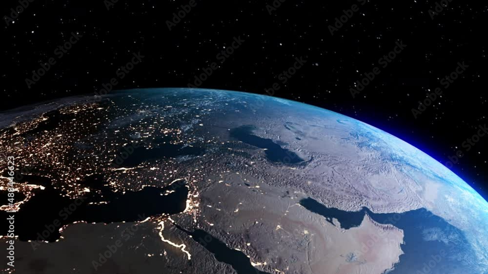 Planet earth 3D orbital animation with realistic geography surface and ...