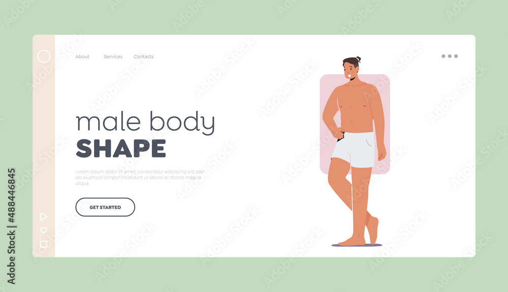 Male Body Shape Landing Page Template. Male Character Figure Types, Man ...