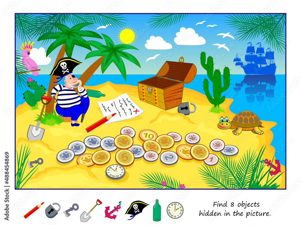 Logic puzzle game for kids. Find 8 objects hidden in the picture ...