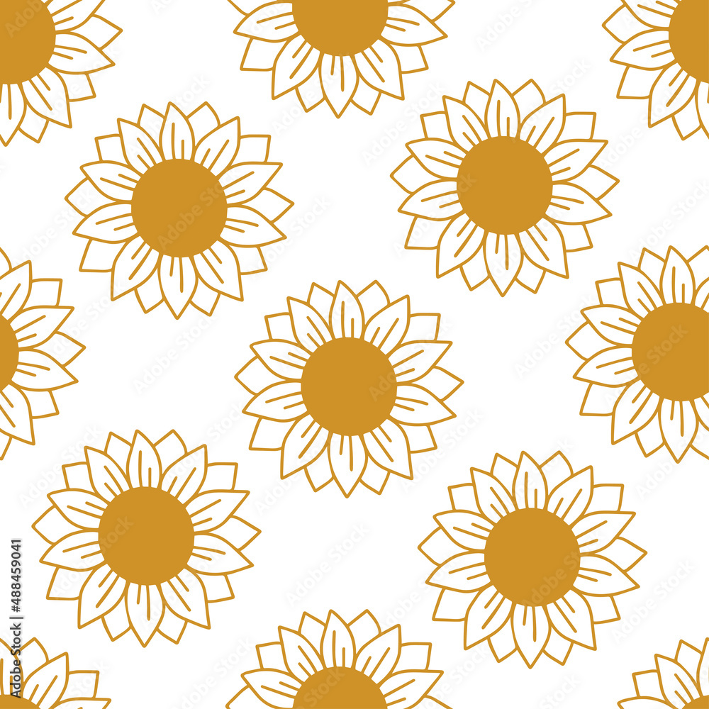 Sunflower seamless pattern vector illustration. Hand drawn simple sun ...