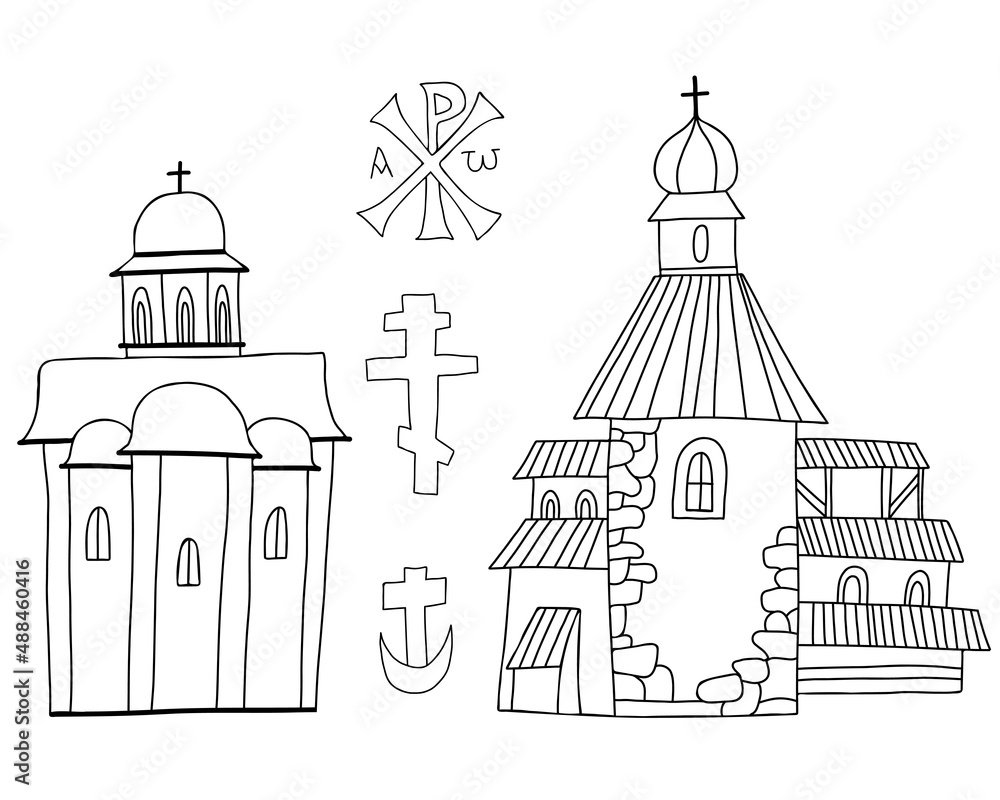 Religious Collection of linear hand drawings of ancient cathedrals and ...