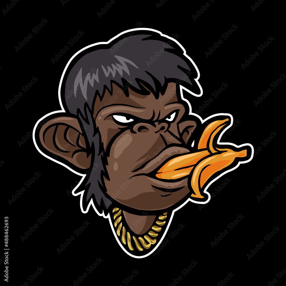 Rapper monkey eating banana illustration Stock Vector | Adobe Stock