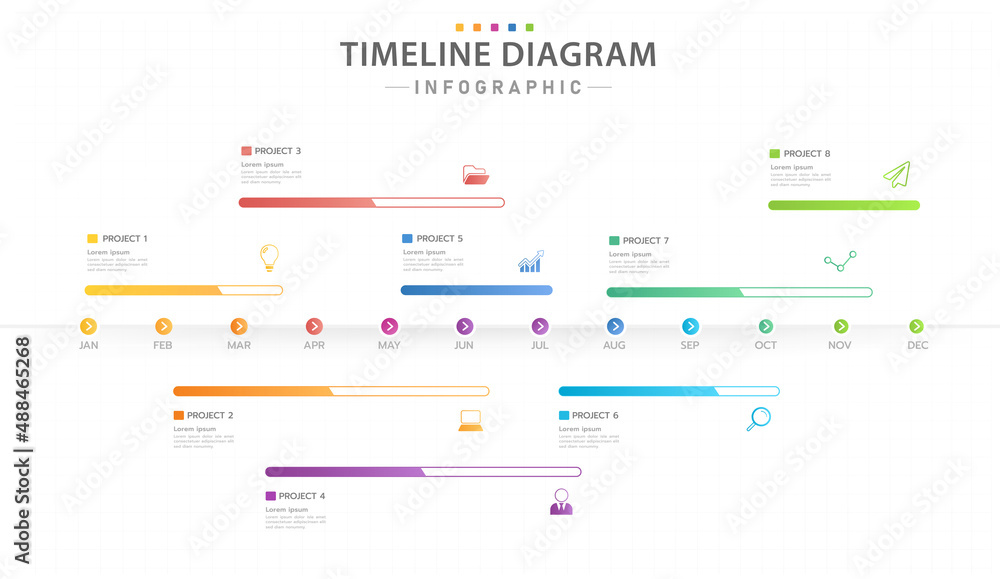 Infographic template for business. 12 Months modern Timeline diagram ...