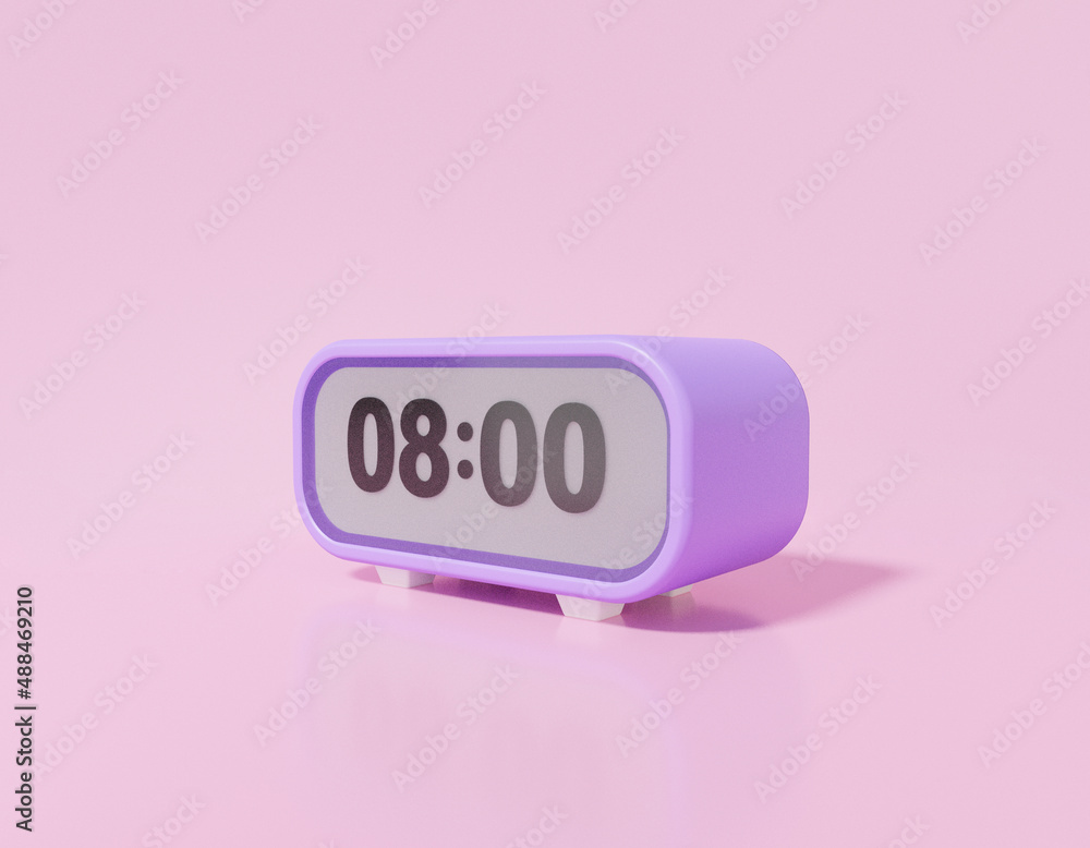 Purple clock icon digital telling time Pointer 8 o'clock on isolated ...