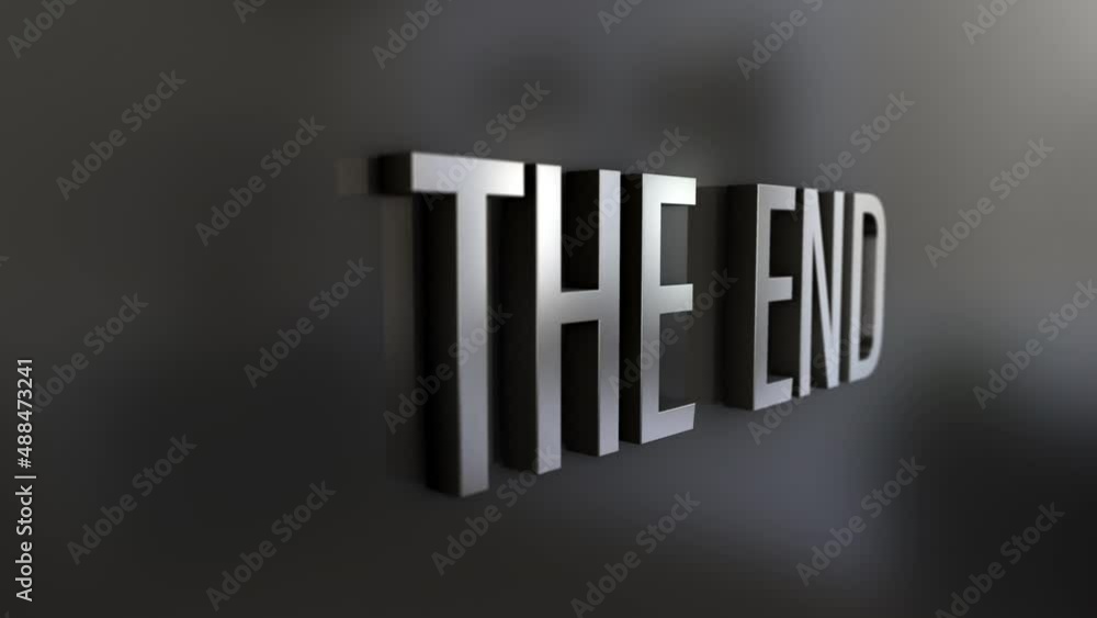 3D motion chrome text word flying of THE END Concept animation effect ...