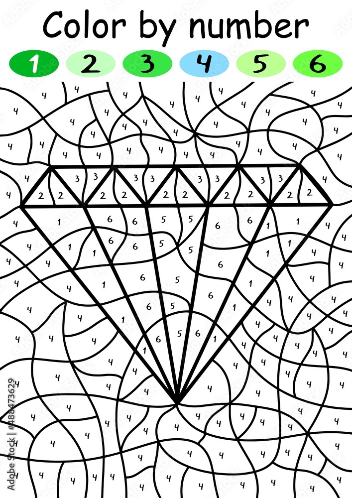 Big green brilliant color by number for children vector illustration ...