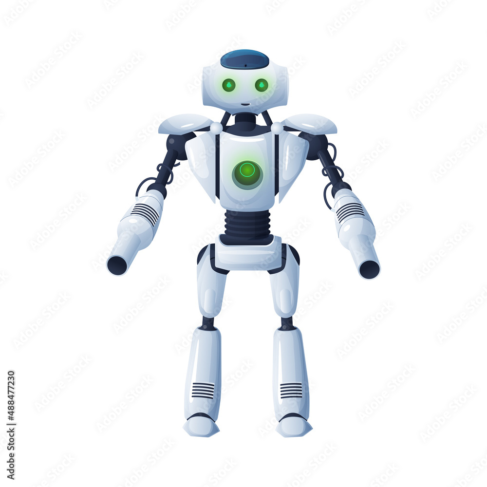 Robot future assistant helper isolated cyborg toy. Vector character ...