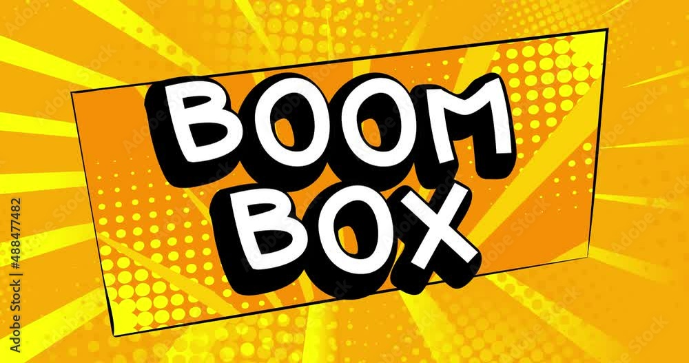 Boom box. Motion poster. 4k animated Comic book word text moving on ...