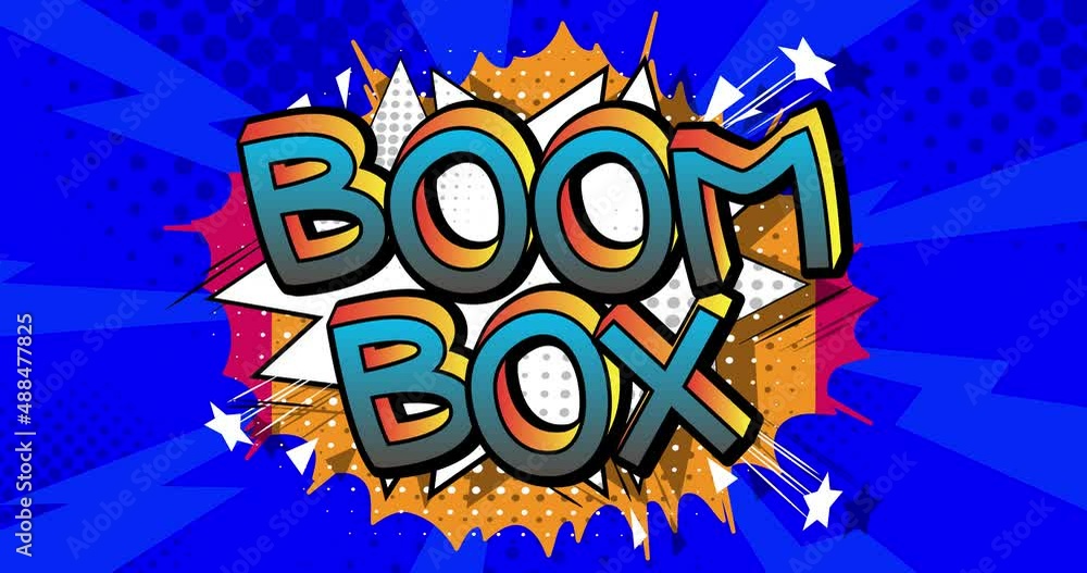 Boom box. Motion poster. 4k animated Comic book word text moving on ...