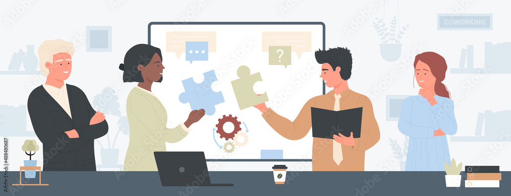 Team of business people meeting in office vector illustration. Cartoon ...