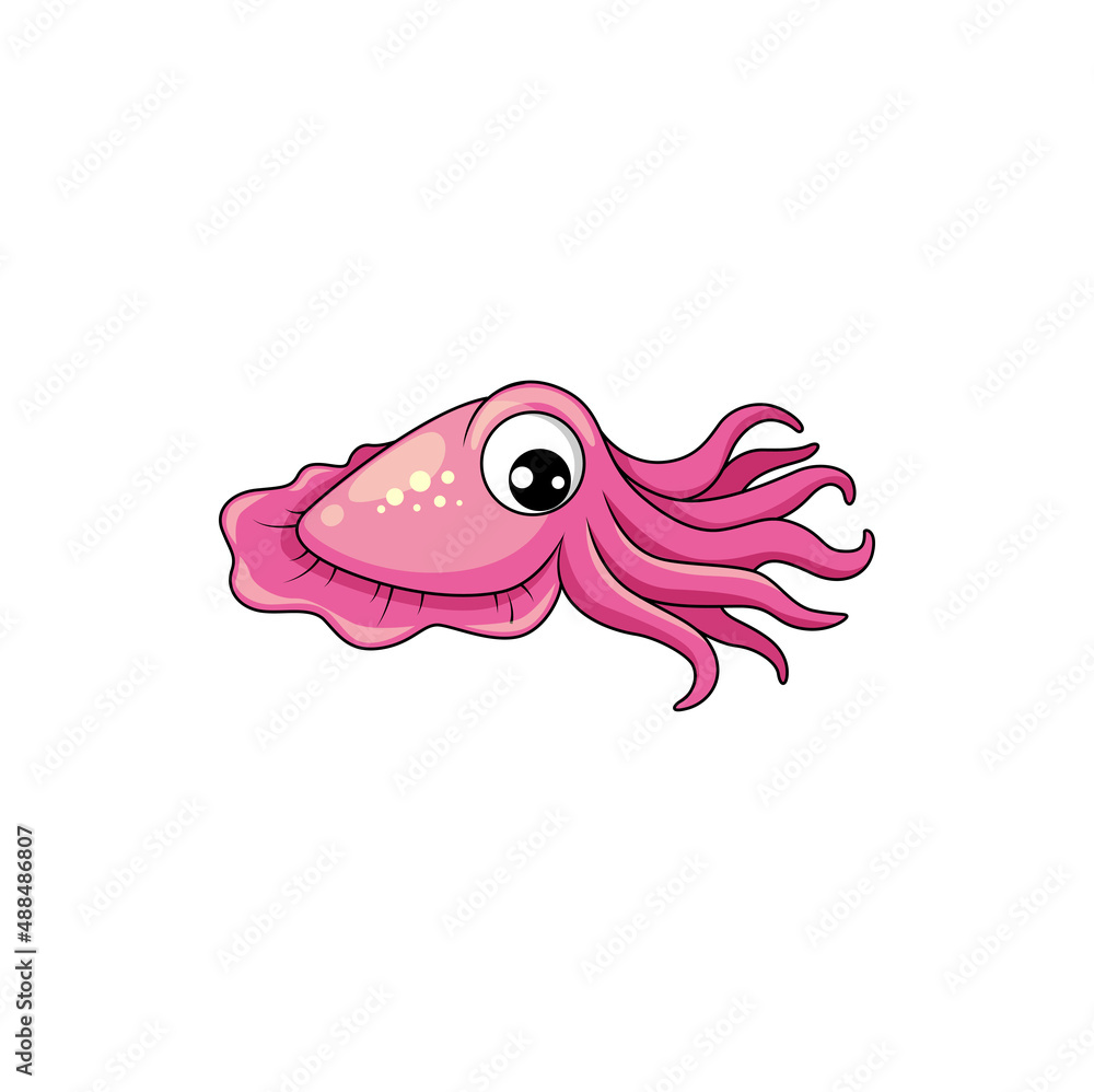 Shell squid cartoon personage with face and eyes isolated underwater ...